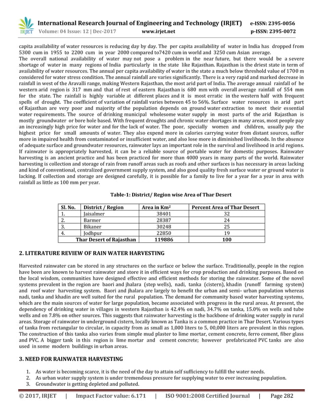Rain Water Harvesting through Tanka in Western Rajasthan | PDF