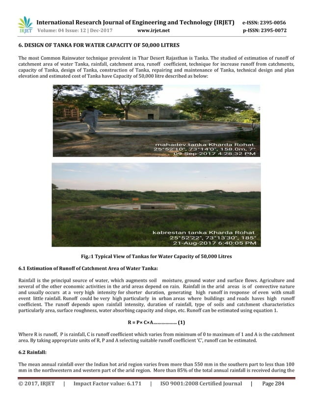 Rain Water Harvesting through Tanka in Western Rajasthan | PDF