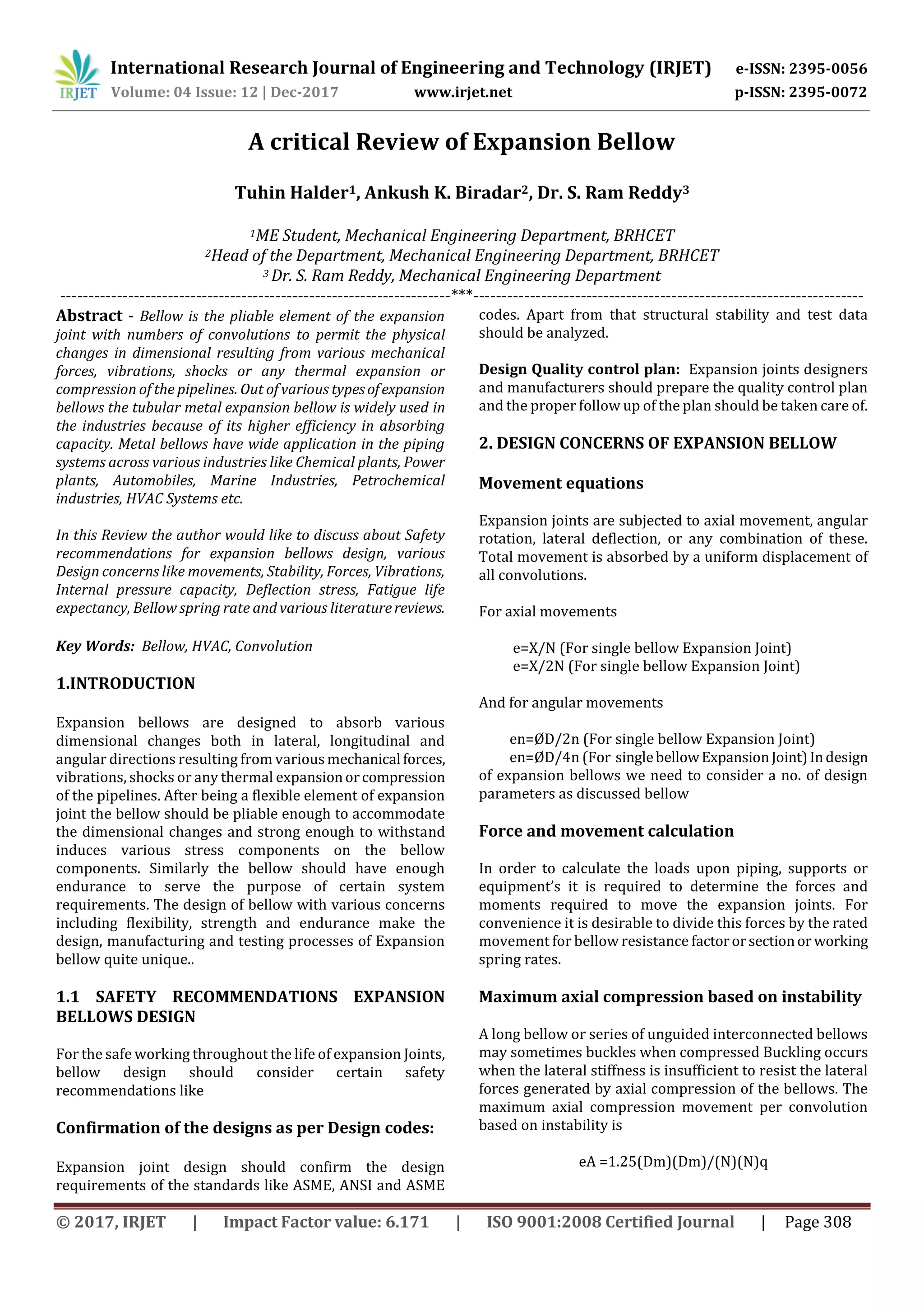 A critical Review of Expansion Bellow | PDF