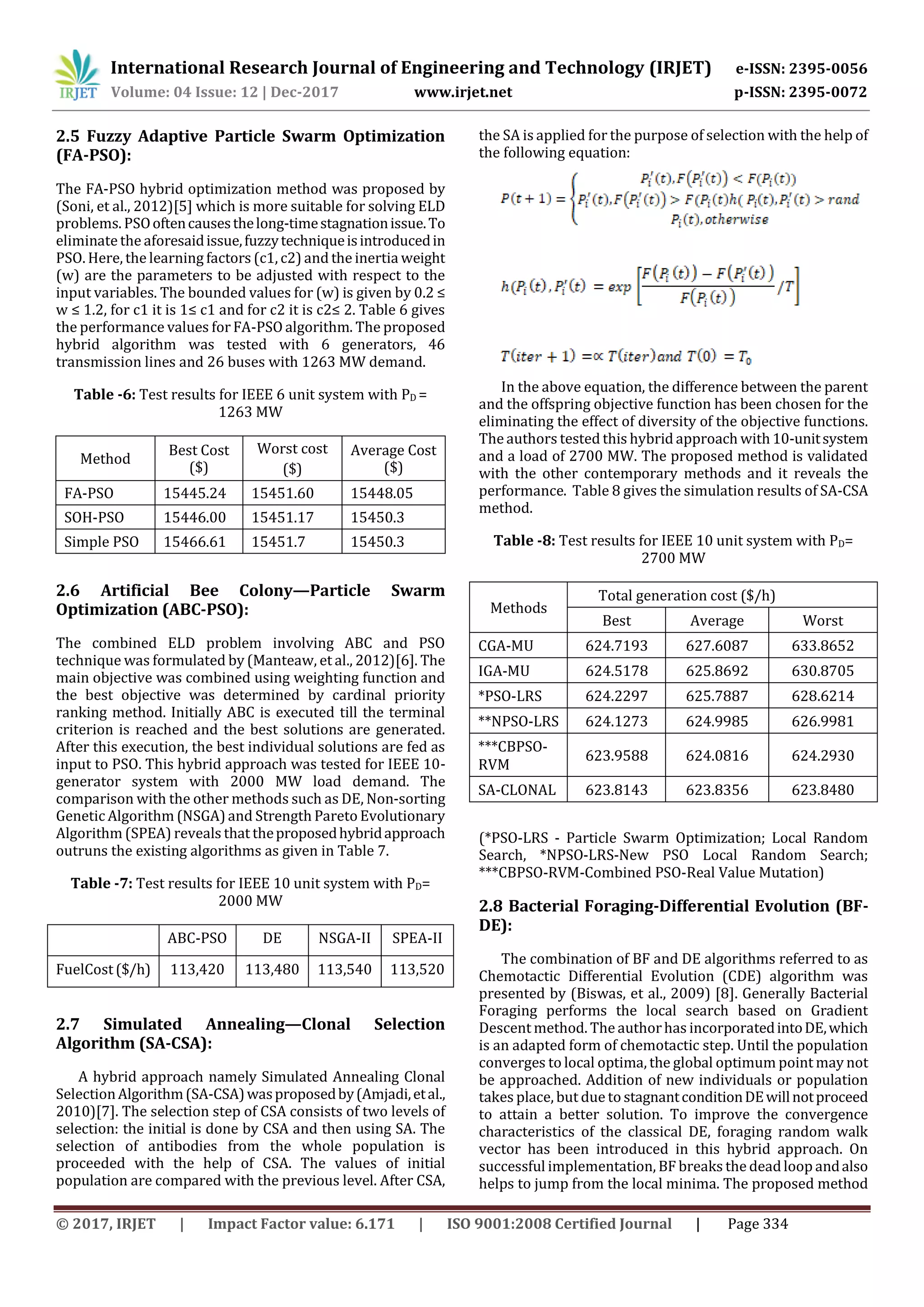 Hybrid Optimization Approaches to Economic Load Dispatch Problems – A Comparative Study | PDF ...