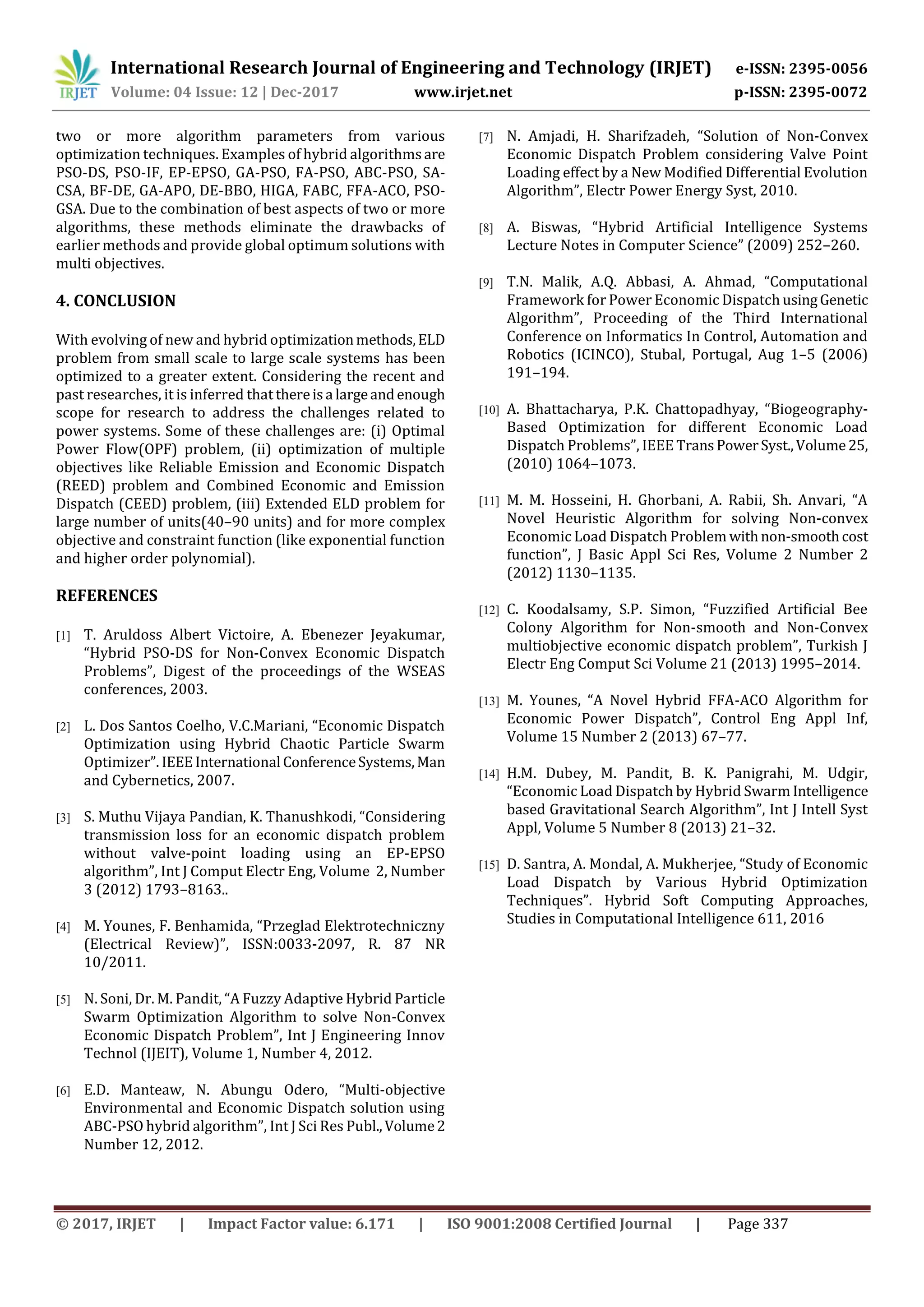 Hybrid Optimization Approaches to Economic Load Dispatch Problems – A Comparative Study | PDF