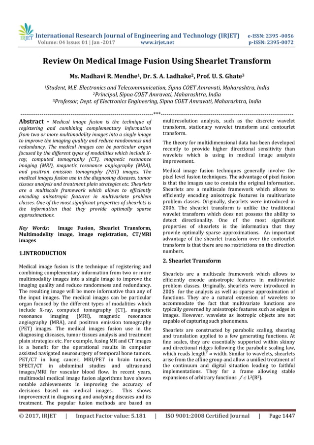 Review On Medical Image Fusion Using Shearlet Transform Pdf
