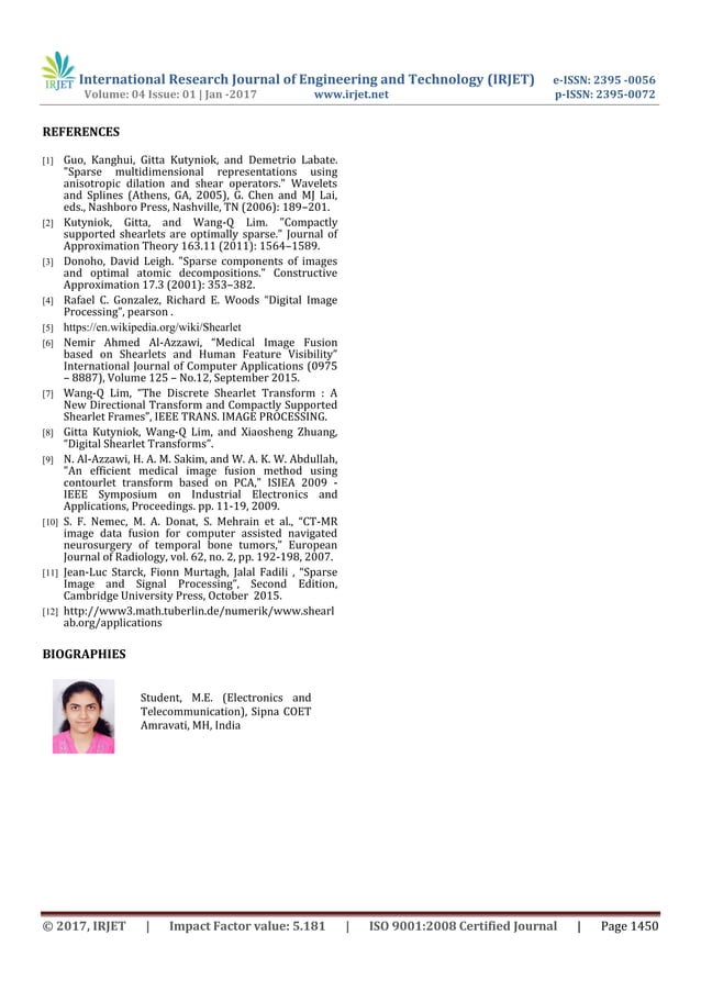 Review on Medical Image Fusion using Shearlet Transform | PDF