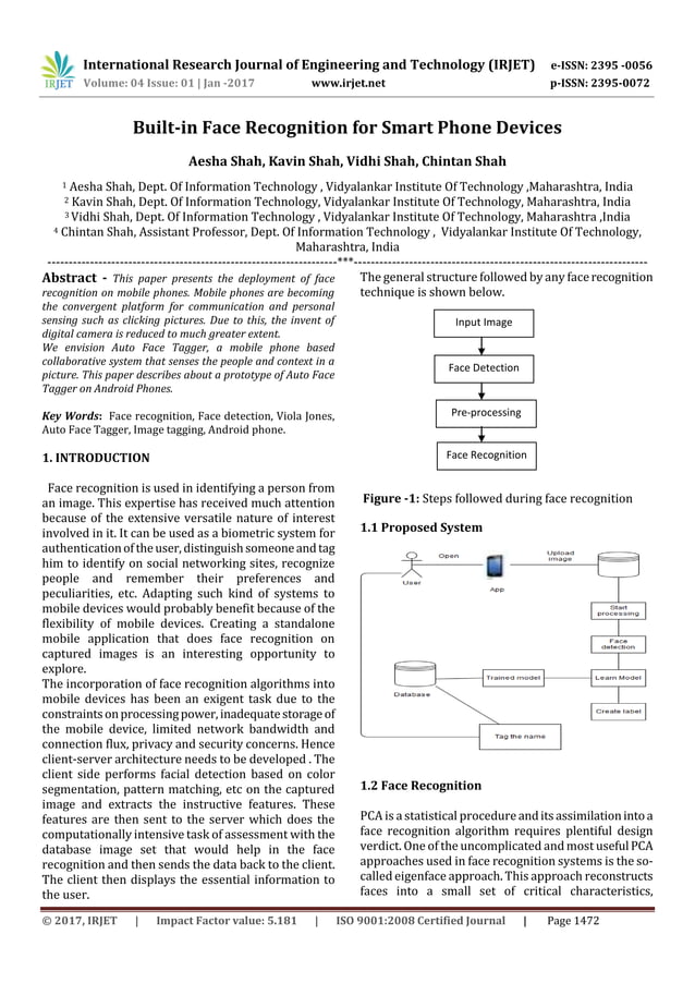 Built-in Face Recognition for Smart Phone Devices | PDF