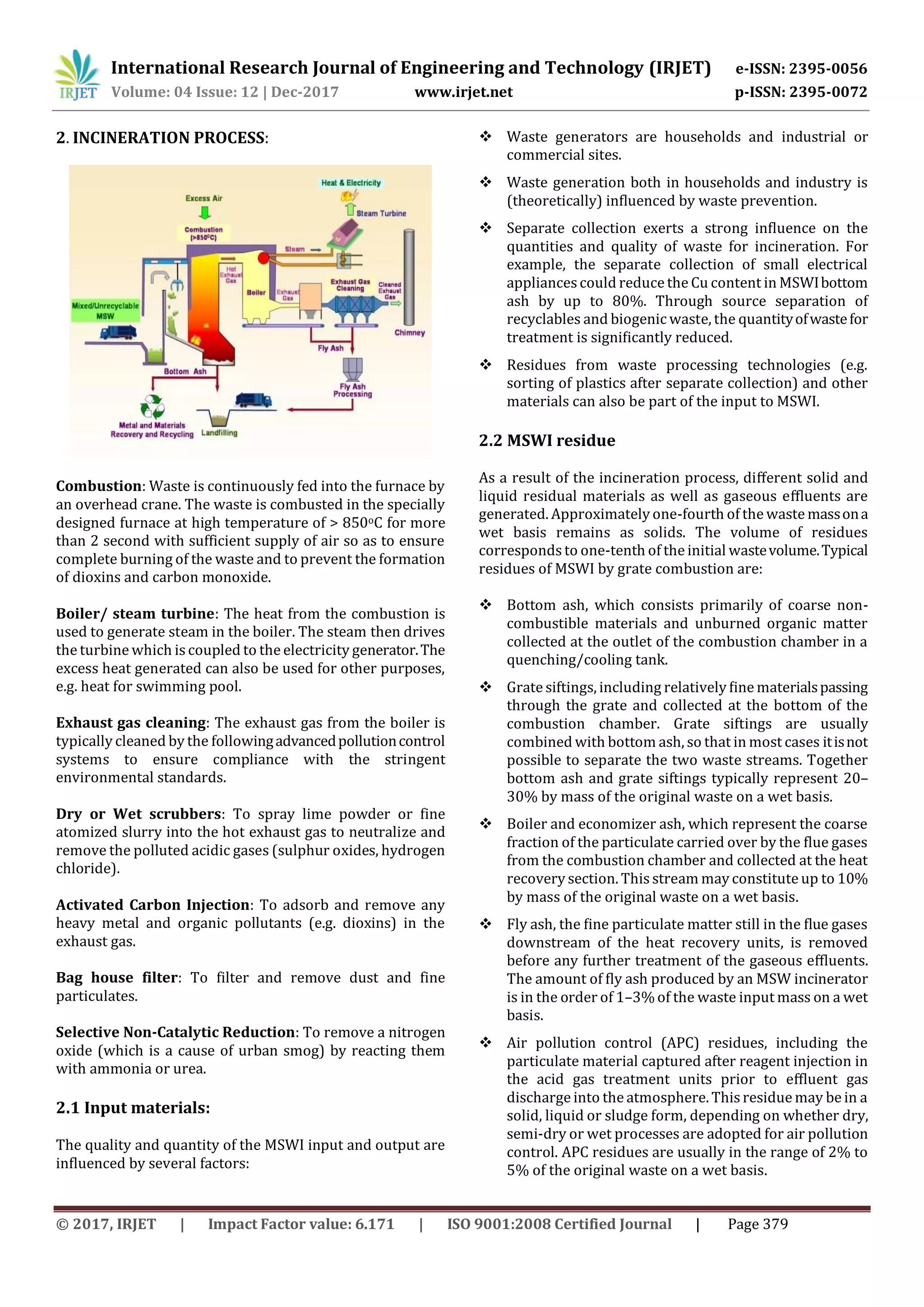 Incineration Process for Solid Waste Management and Effective Utilization of by Products | PDF