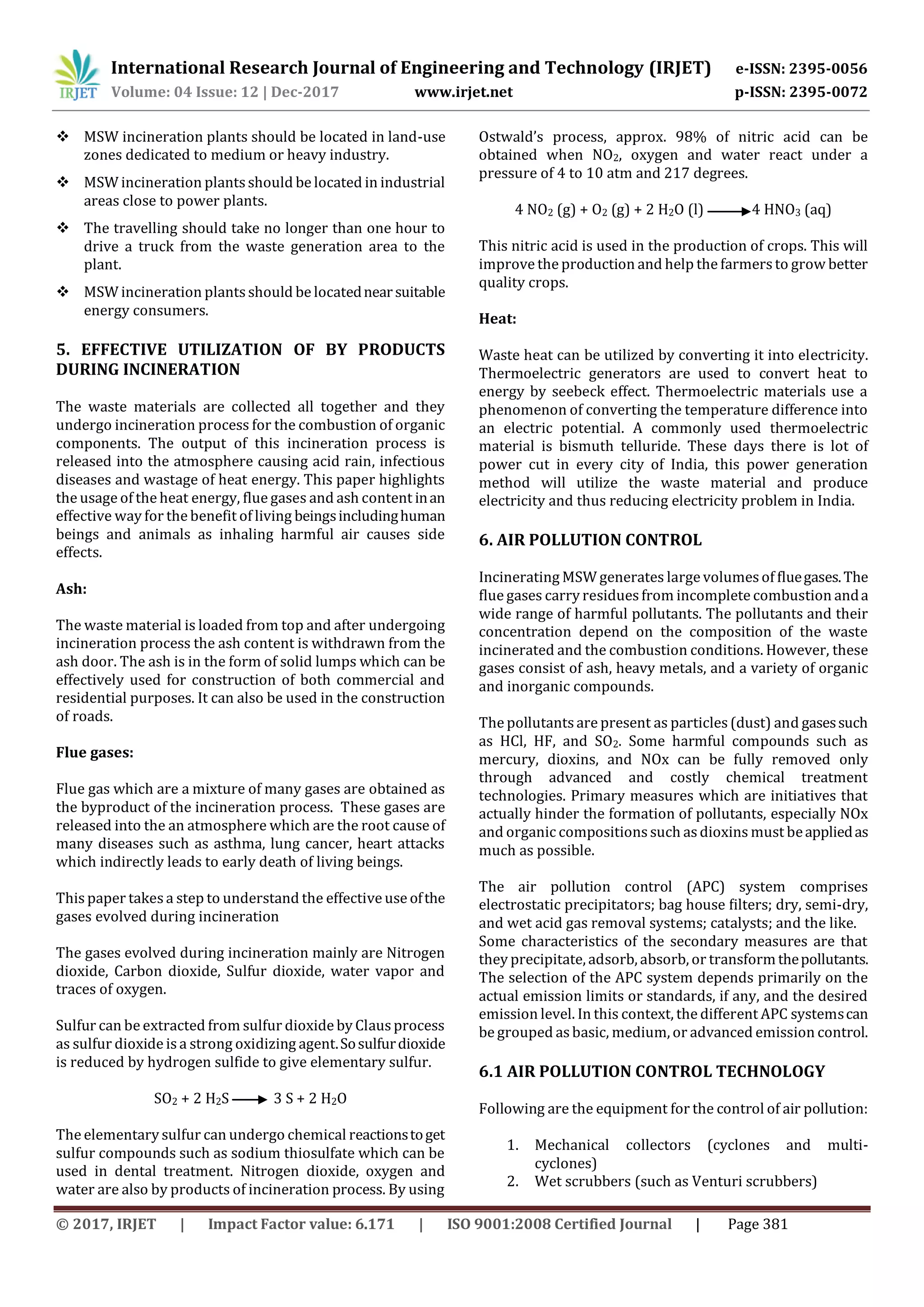 Incineration Process for Solid Waste Management and Effective ...