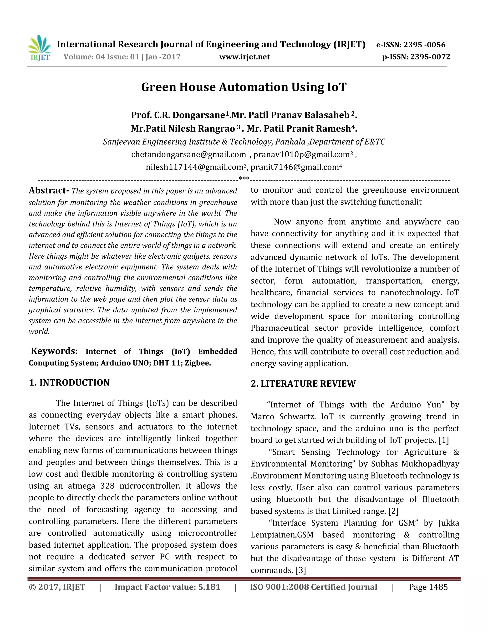 Green House Automation using IoT | PDF