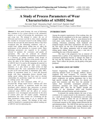 A Study of Process Parameters of wear Characteristics of AISID2 Steel | PDF