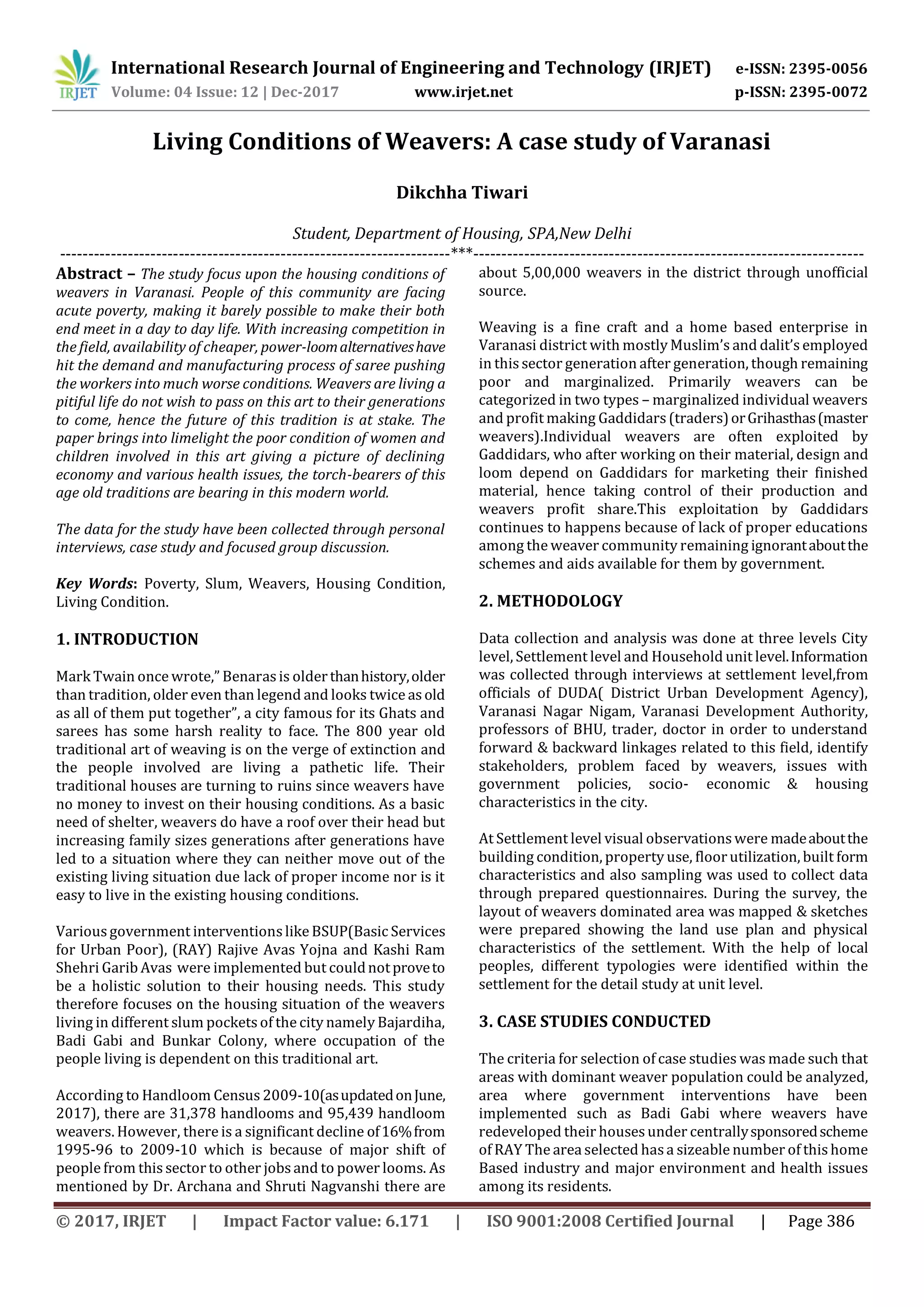 Living Conditions of Weavers: A Case Study of Varanasi | PDF