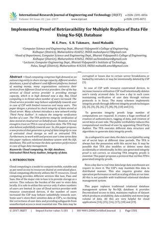 Implementing Proof of Retriavaibility for Multiple Replica of Data File using No-SQL Database | PDF