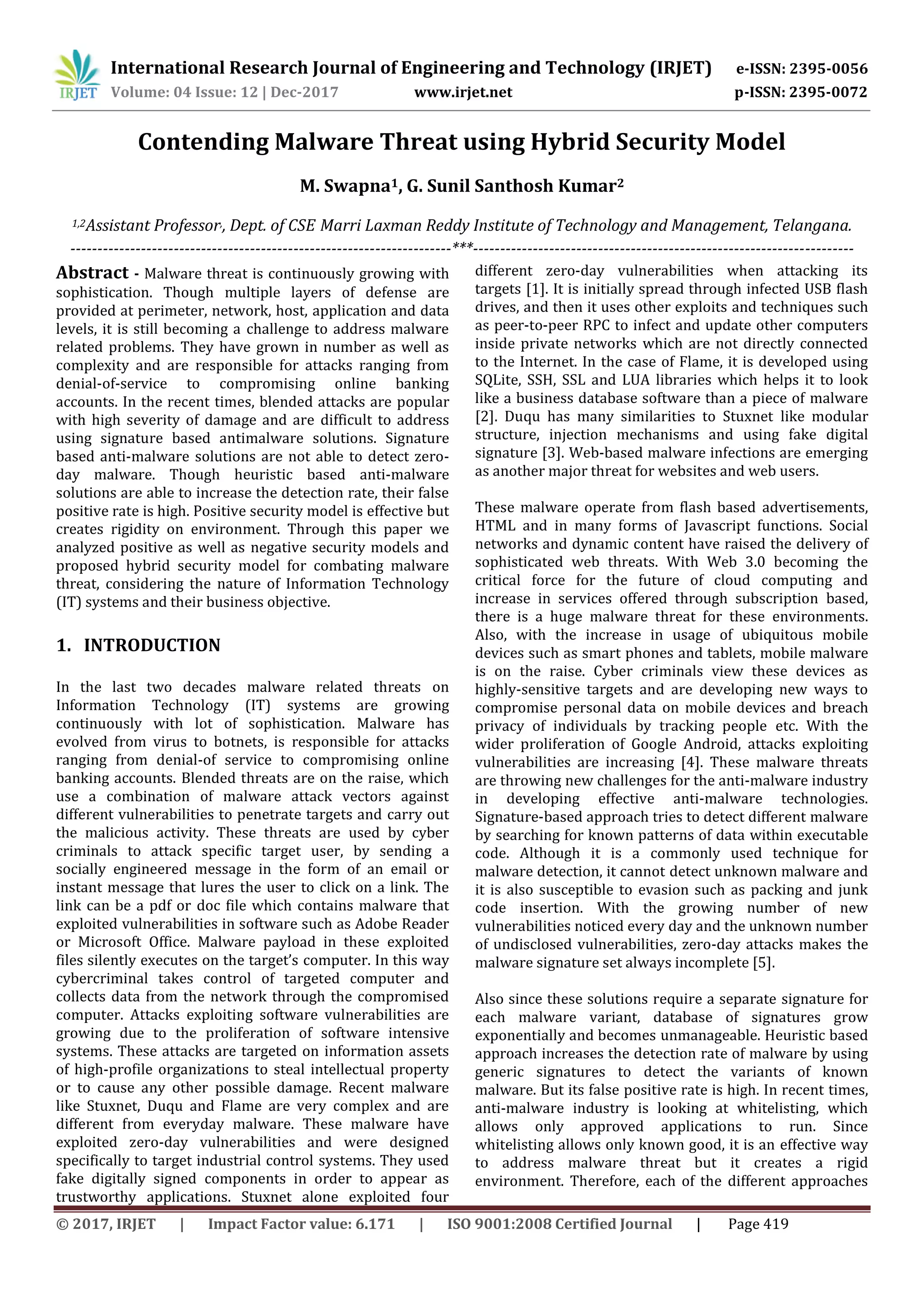 Contending Malware Threat using Hybrid Security Model | PDF | Antivirus Software | Computer ...