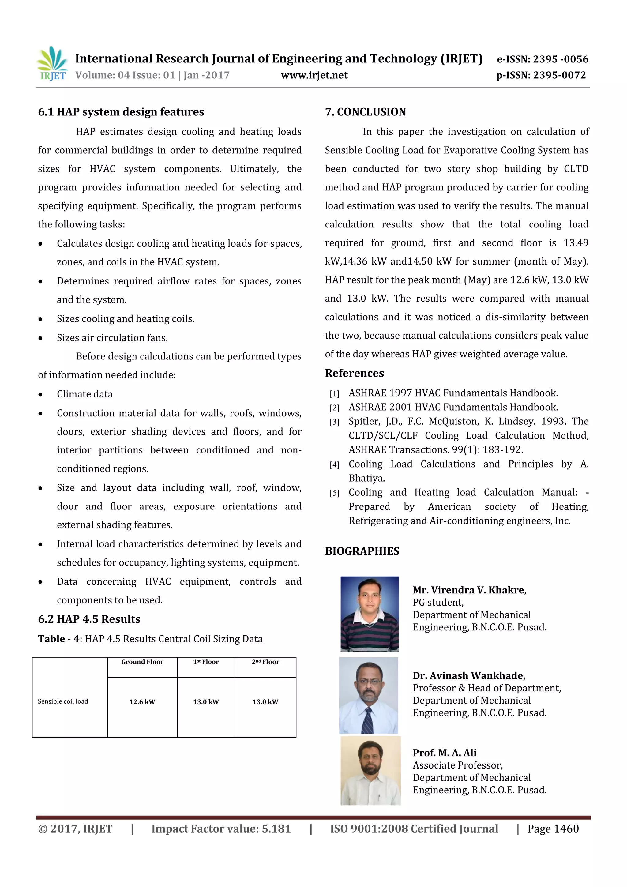 Cooling load estimation by CLTD method and HAP 4.5 for an evaporative ...