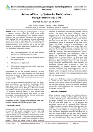 Advanced Security System for Bank Lockers using Biometric and GSM | PDF