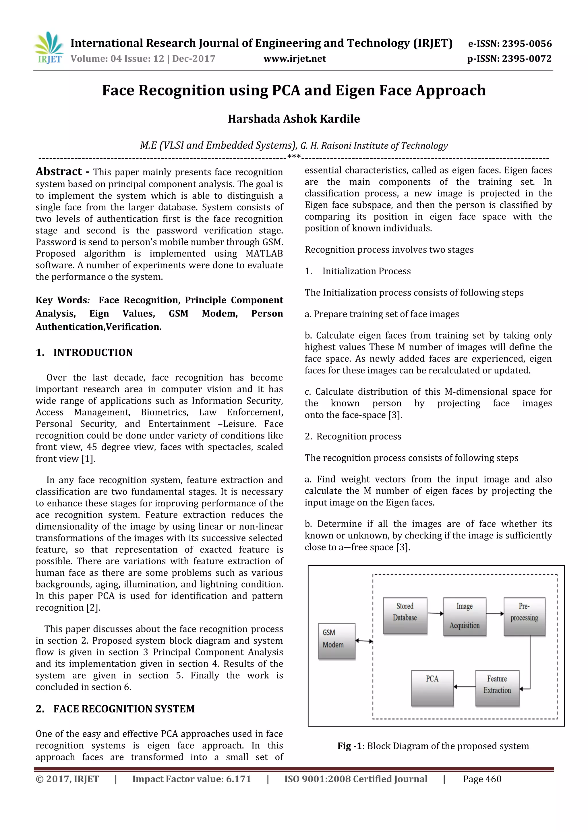 Face Recognition Using Pca And Eigen Face Approach Pdf Free Download