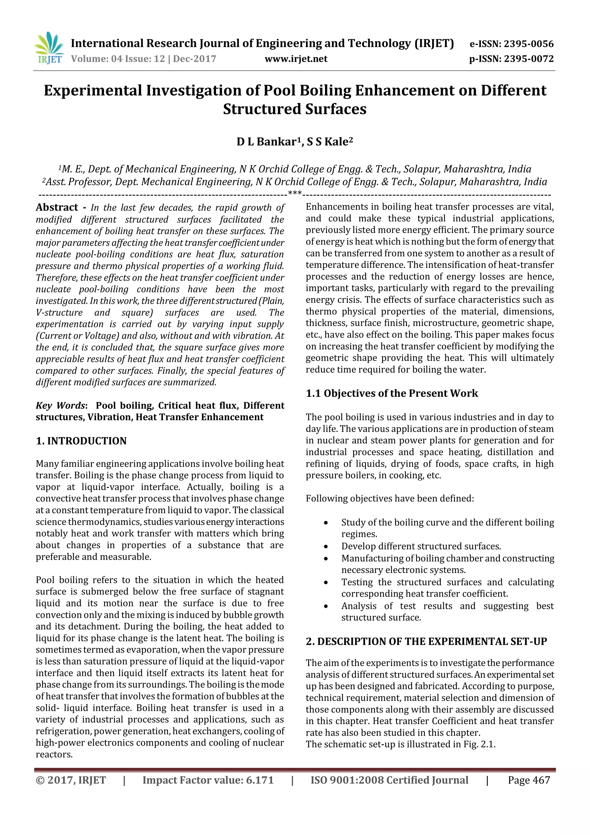 Experimental Investigation of Pool Boiling Enhancement on Different Structured Surfaces | PDF