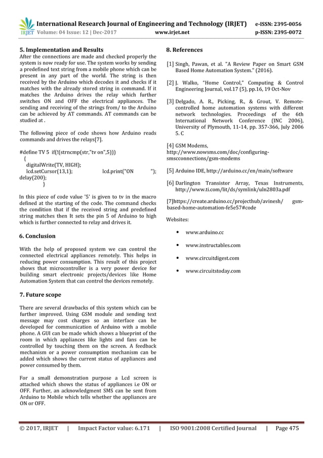 Home Automation System using Arduino and GSM | PDF
