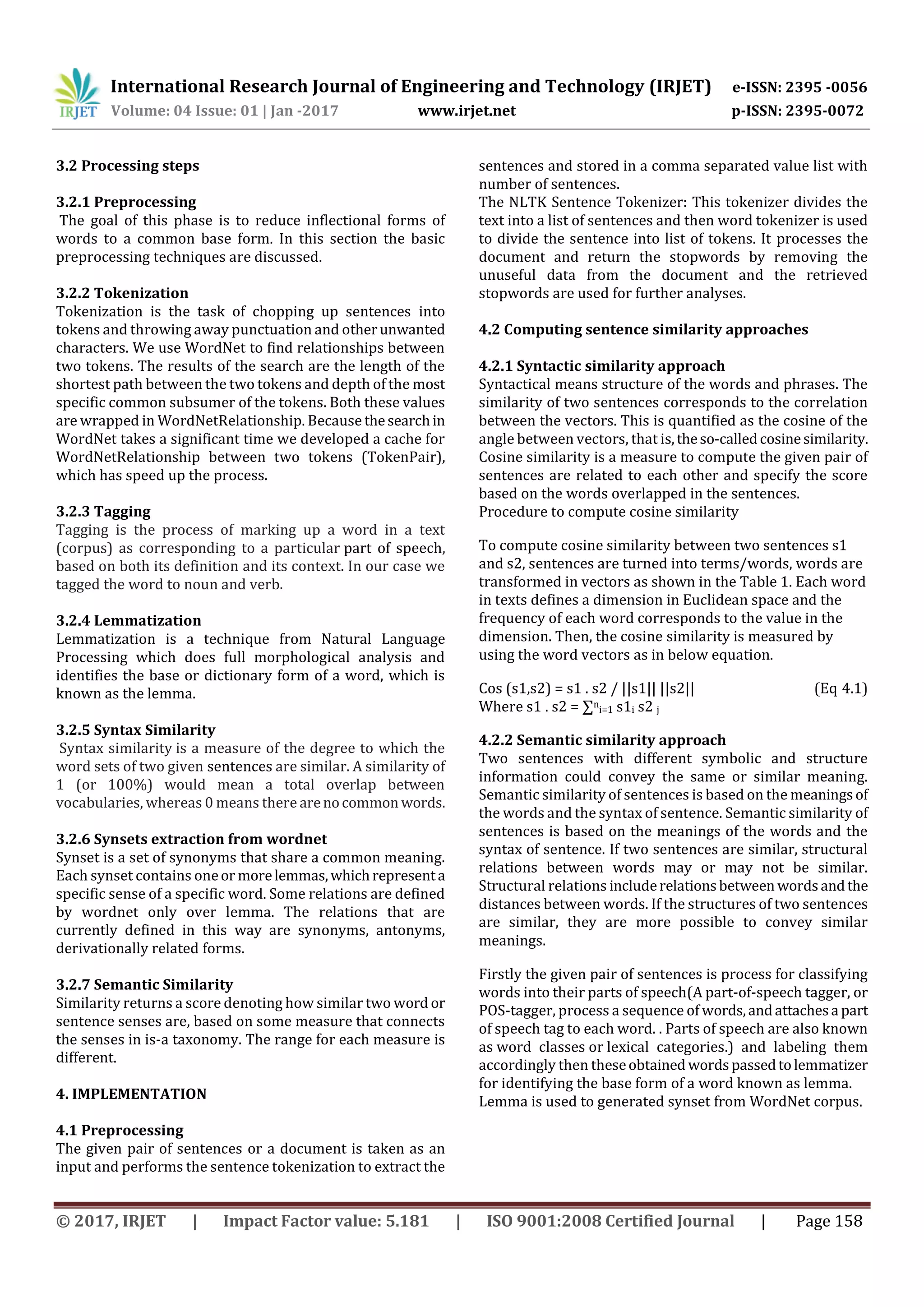 Semantic Similarity Between Sentences | PDF