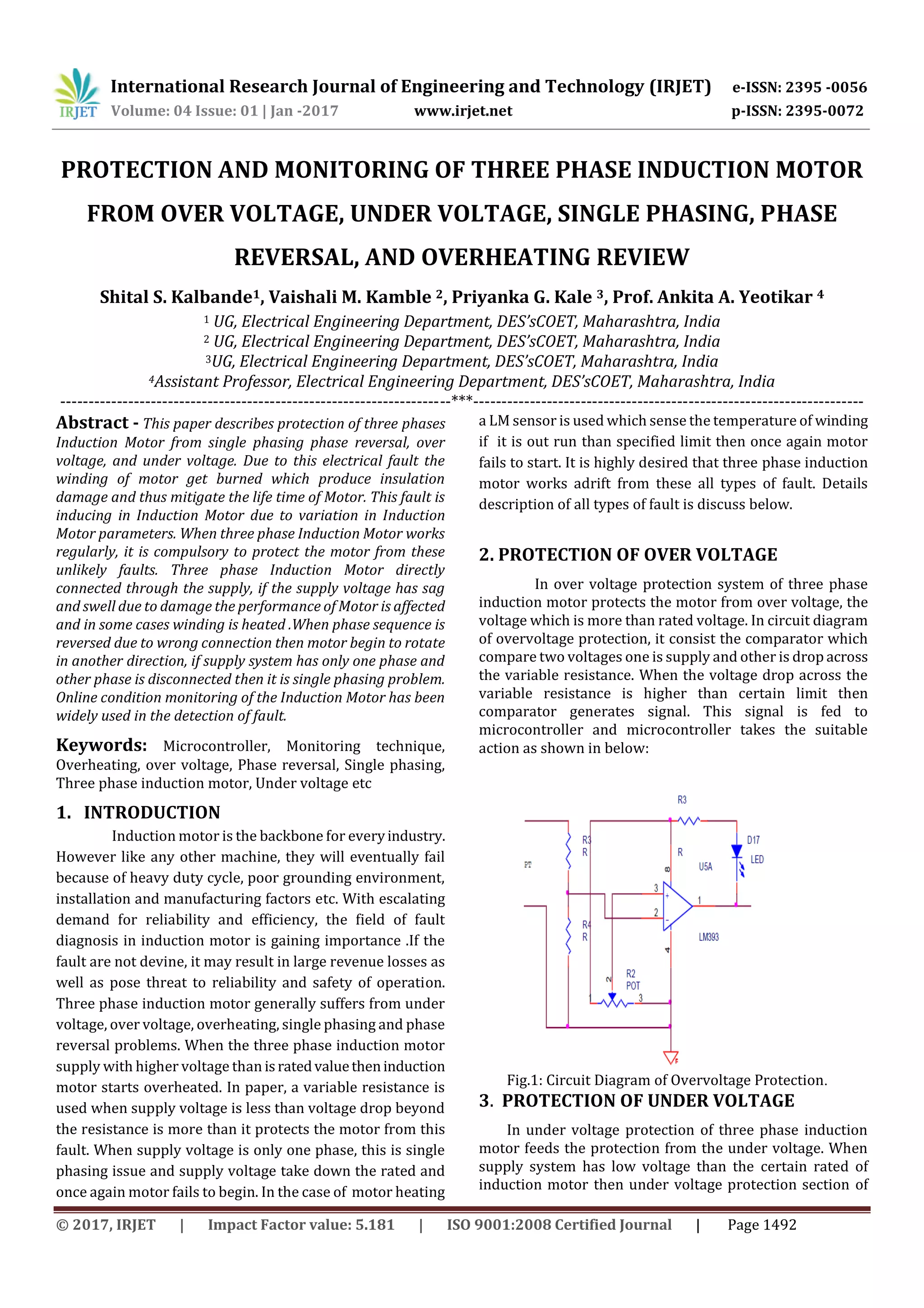 Protection And Monitoring Of Three Phase Induction Motor From Over