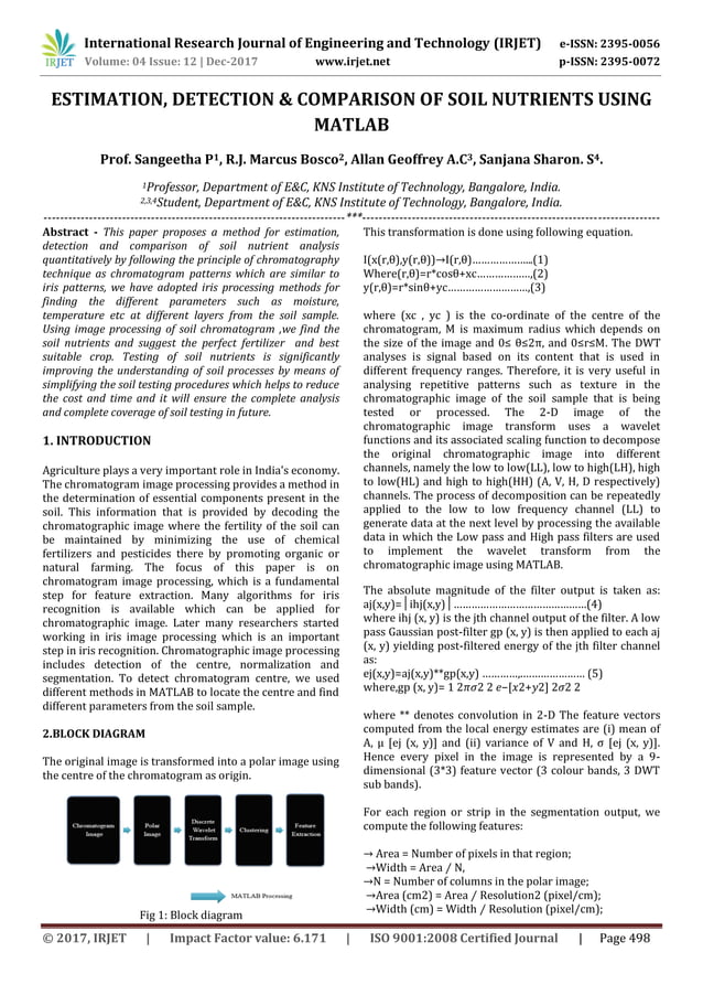Estimation, Detection & Comparison of Soil Nutrients using Matlab | PDF