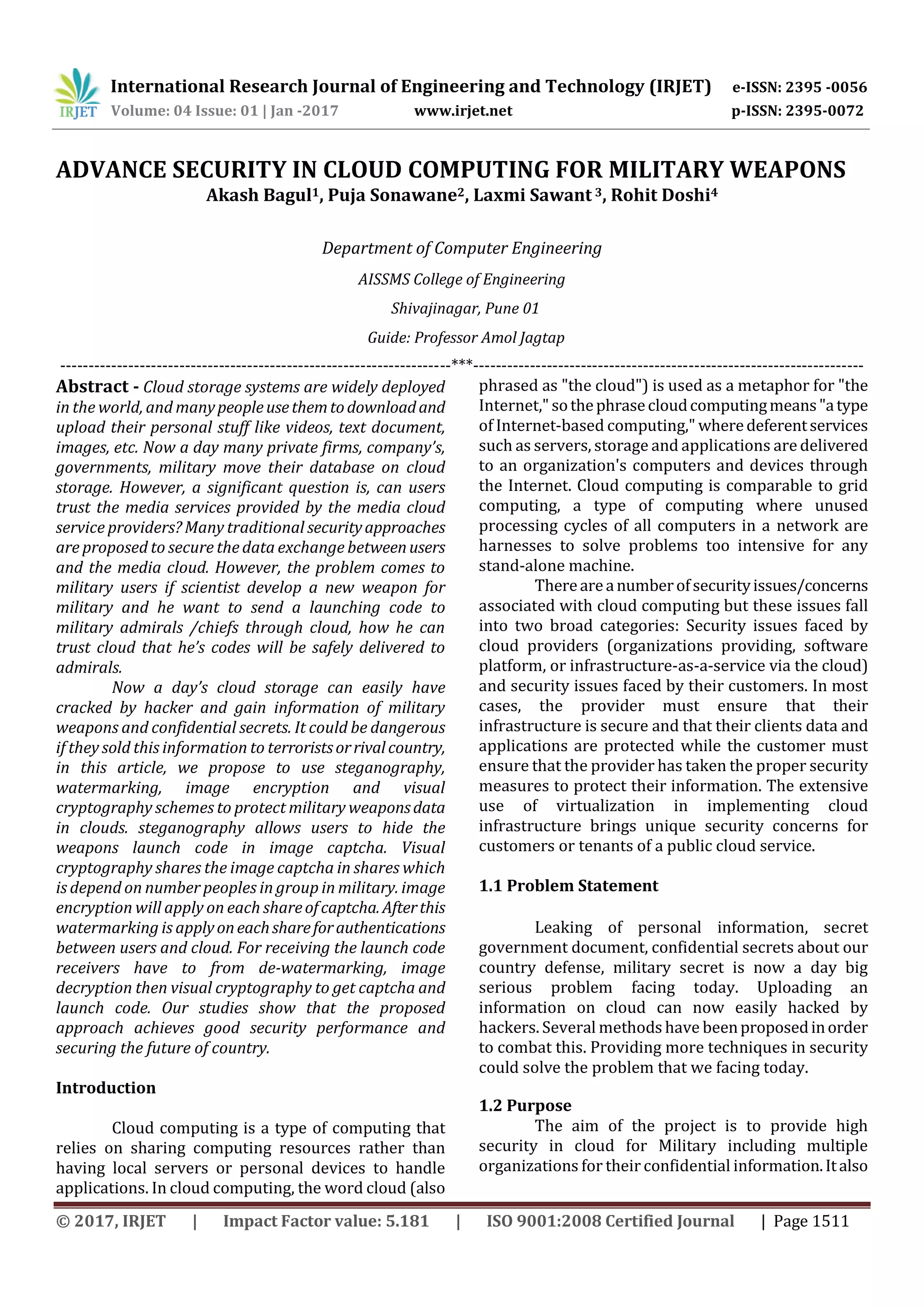 Advance security in cloud computing for military weapons | PDF | Cloud Computing | Internet