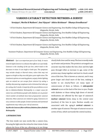 Various cataract detection methods-A survey | PDF
