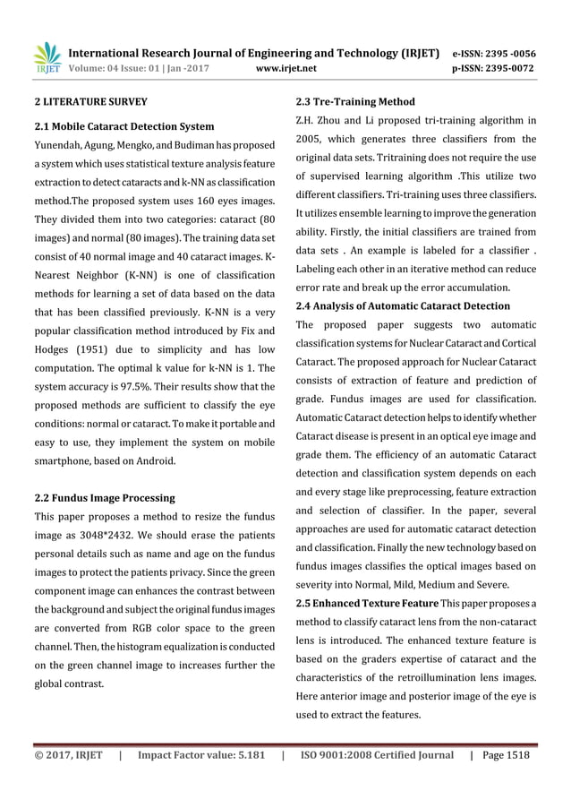Various Cataract Detection Methods A Survey Pdf