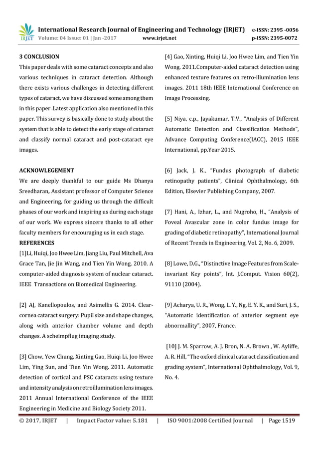 Various Cataract Detection Methods A Survey Pdf