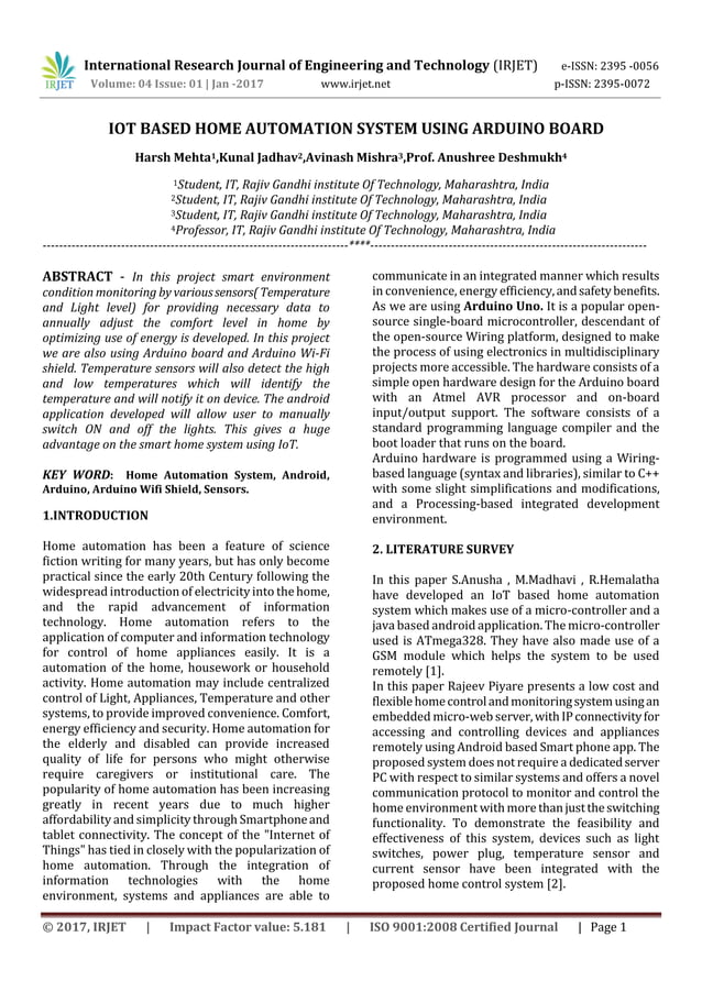 IoT Based home automation system using Arduino board | PDF