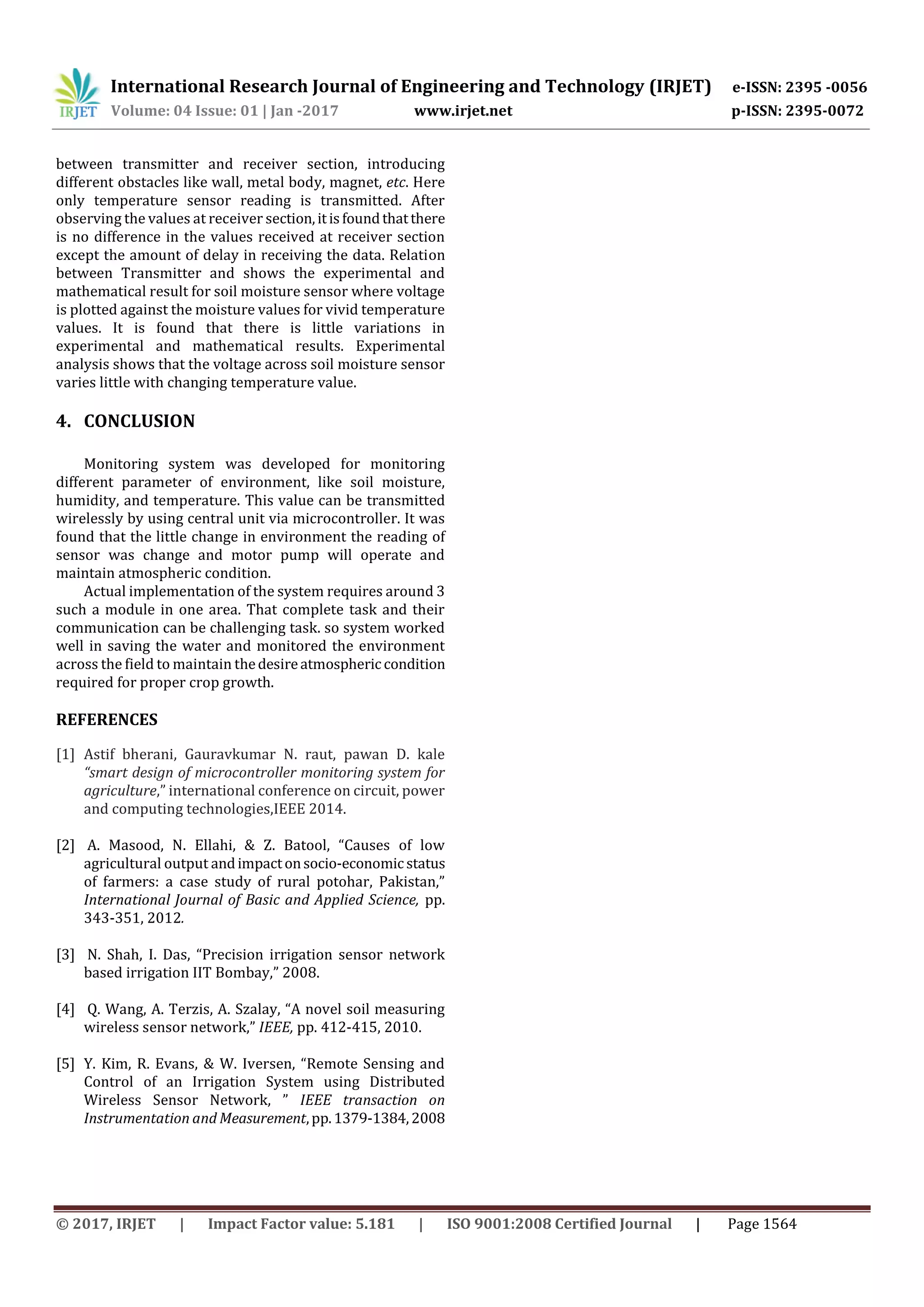 Review on microcontroller based monitoring system for agriculture | PDF