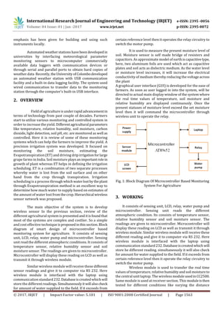 Review on microcontroller based monitoring system for agriculture | PDF