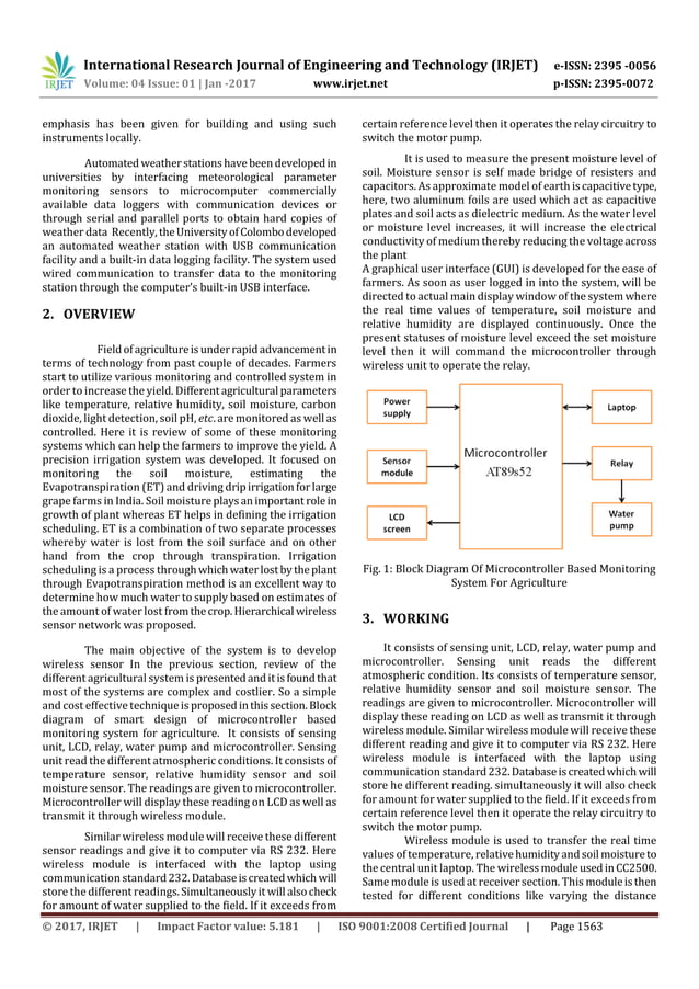 Review on microcontroller based monitoring system for agriculture | PDF