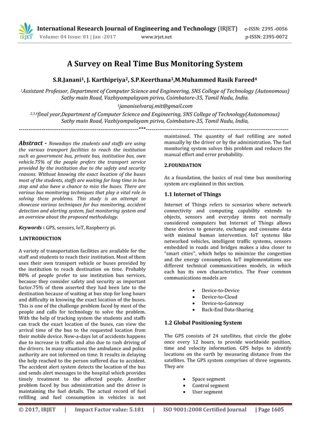 A survey on real time bus monitoring system | PDF