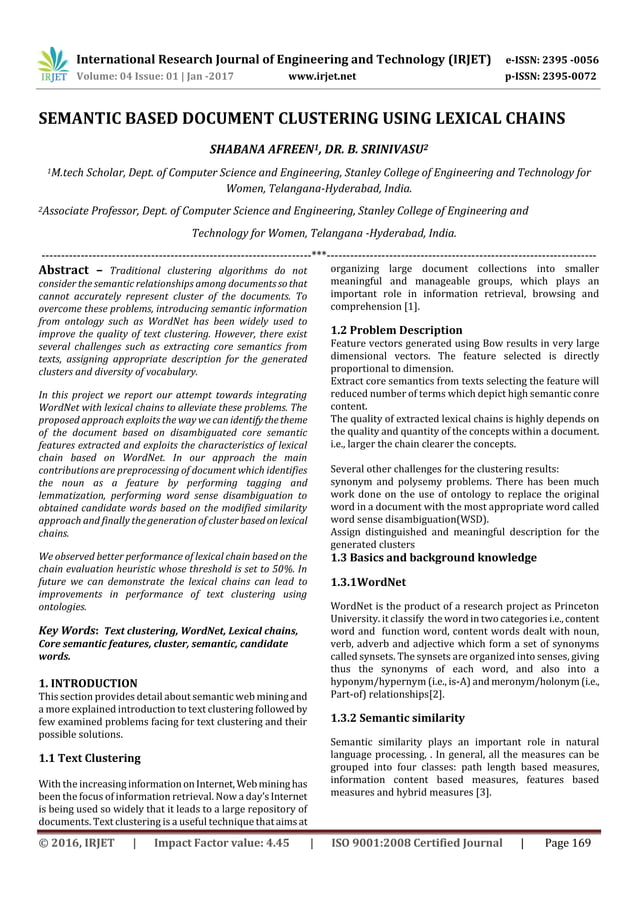 Semantic Based Document Clustering Using Lexical Chains | PDF