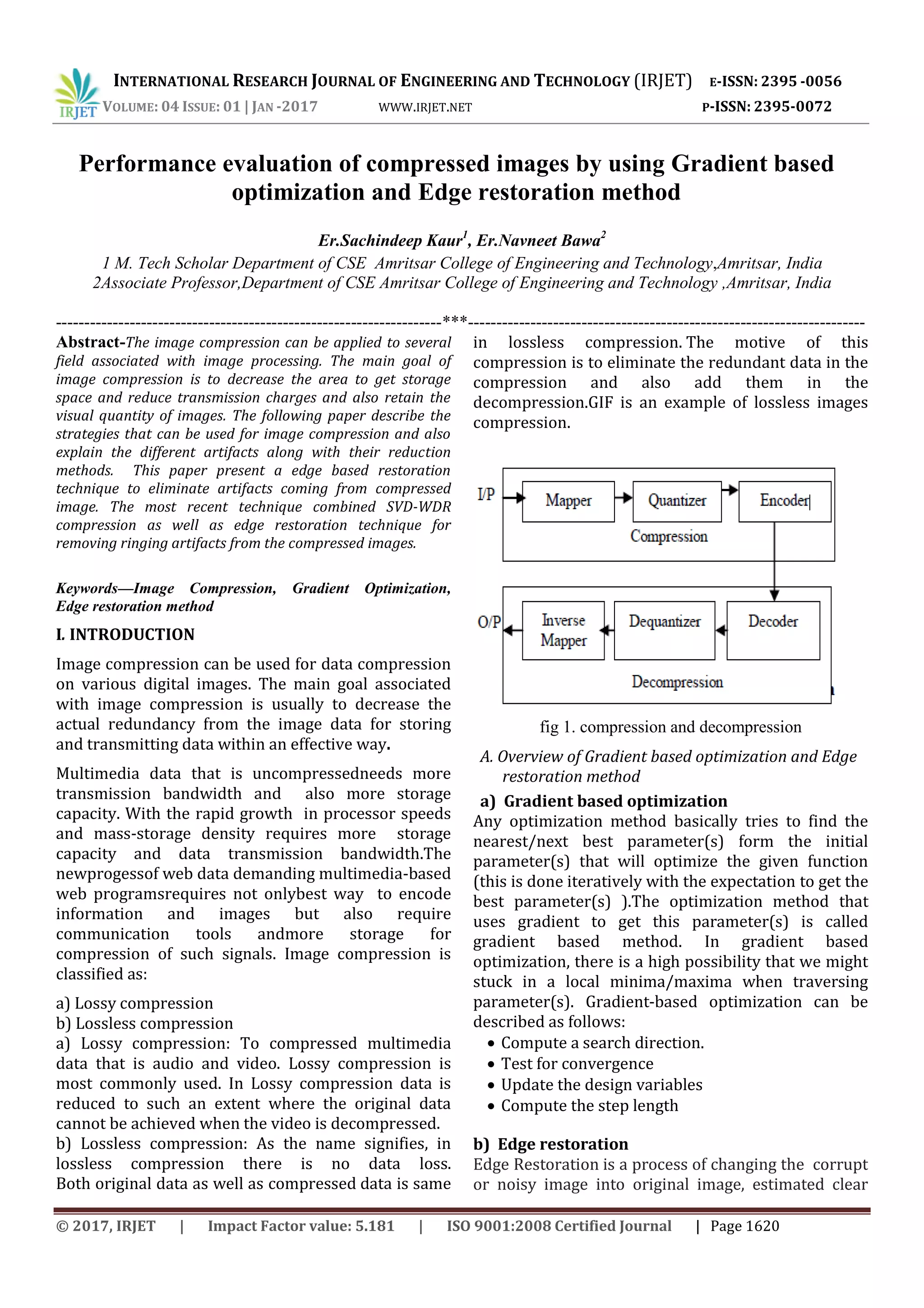 Performance Evaluation Of Compressed Images By Using Gradient Based Optimization And Edge