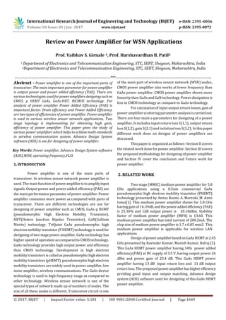 Review on Power Amplifier for WSN Applications | PDF