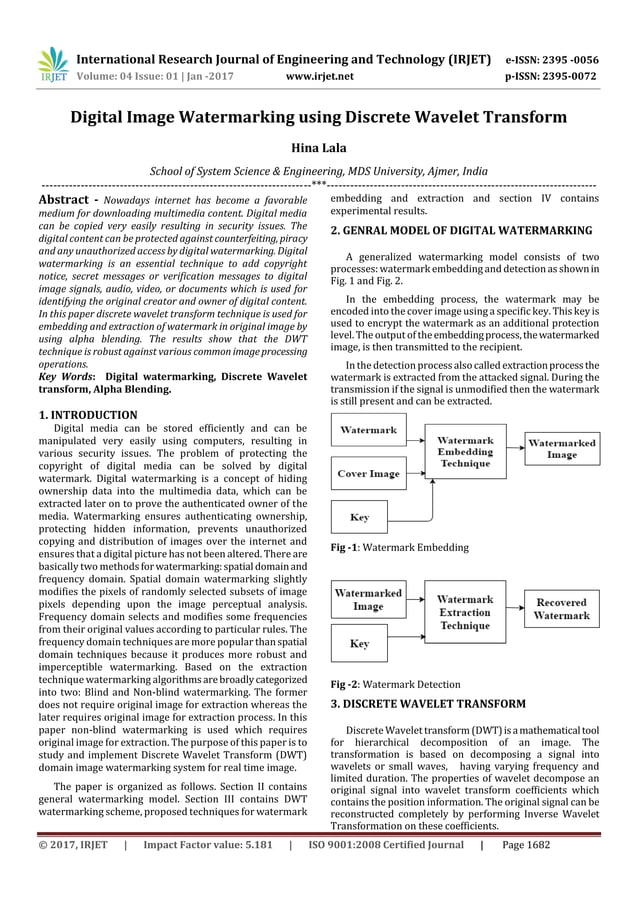 Digital Image Watermarking using Discrete Wavelet Transform | PDF