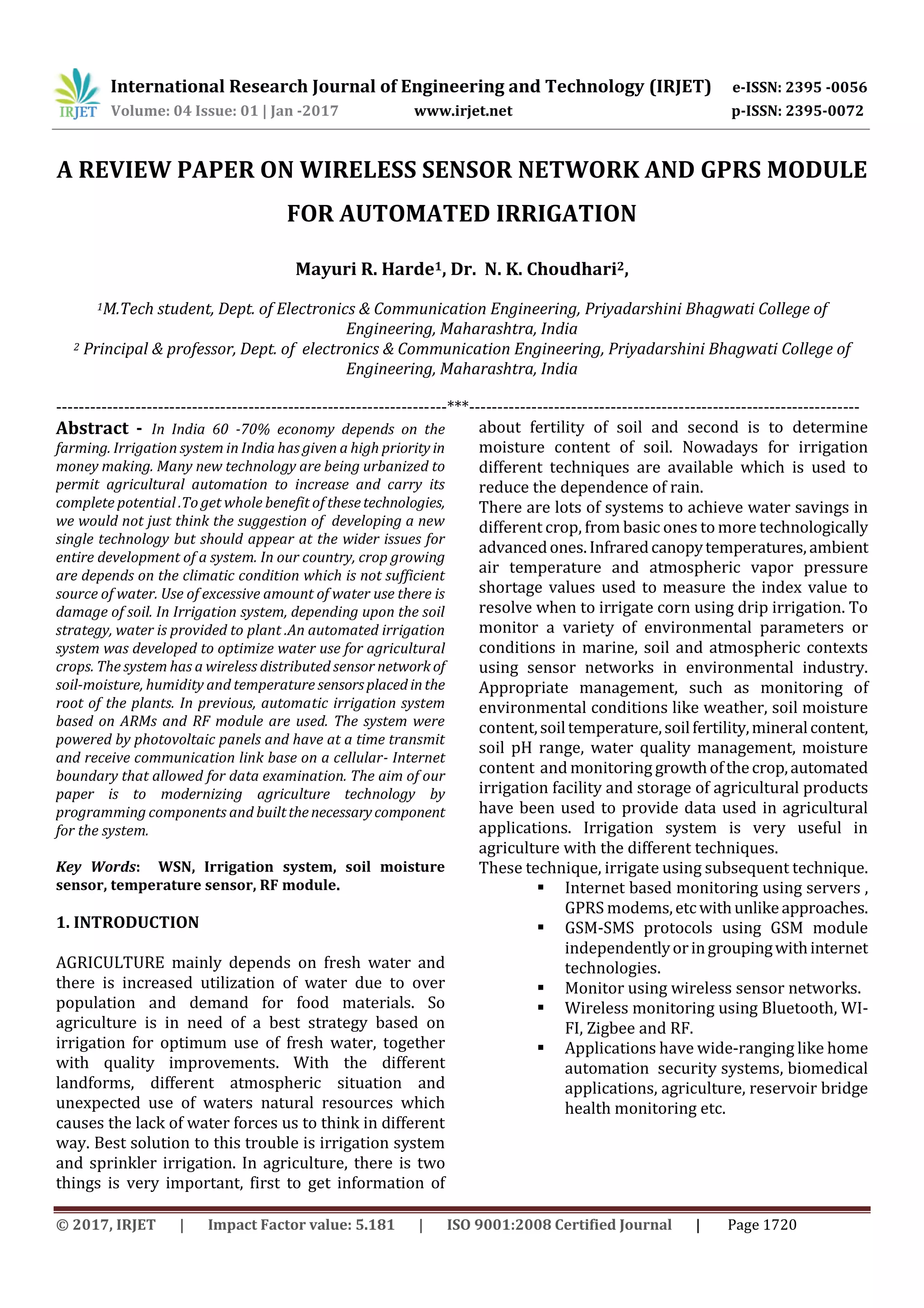 A Review paper on wireless sensor network and GPRS module for automated ...