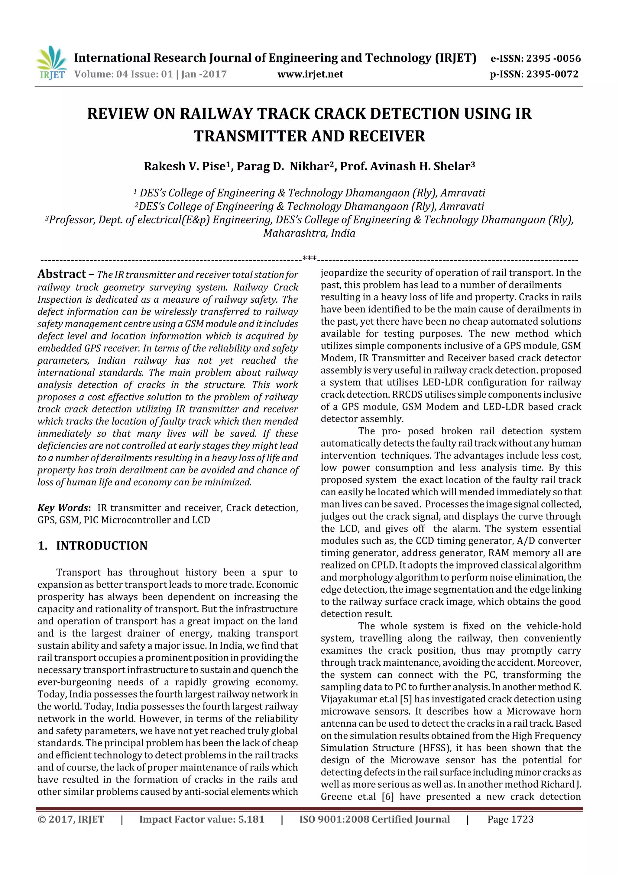 Review on Railway track crack detection using ir transmitter and receiver | PDF