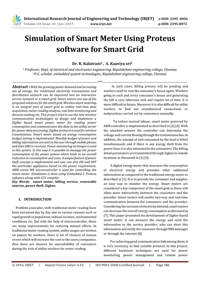 IRJET-Simulation of Smart Meter Using Proteus software for Smart Grid | PDF