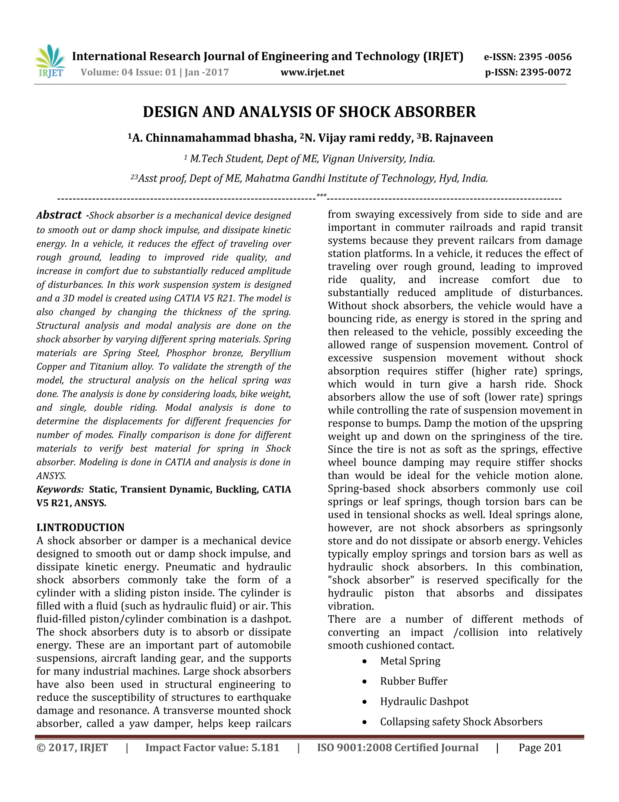 Design And Analysis Of Shock Absorber Pdf
