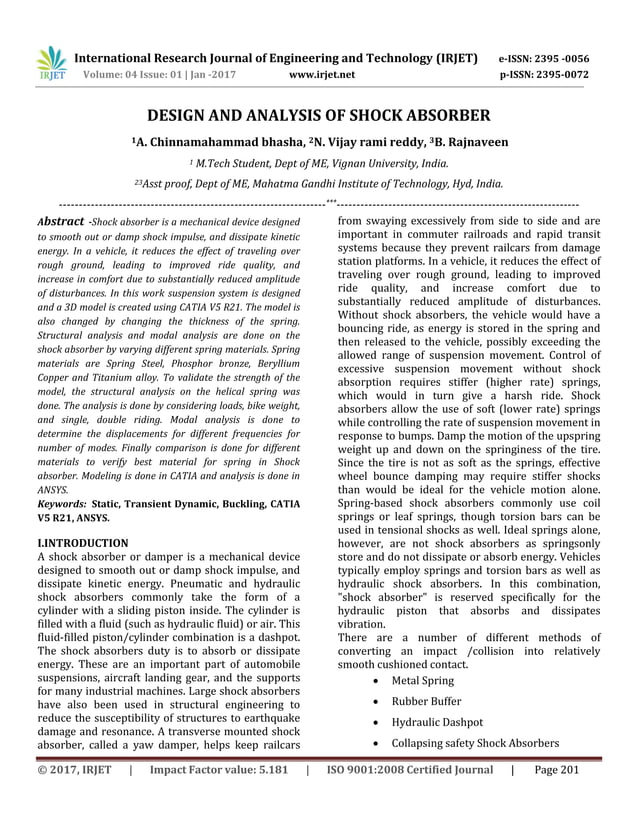 Design and Analysis Of Shock Absorber | PDF