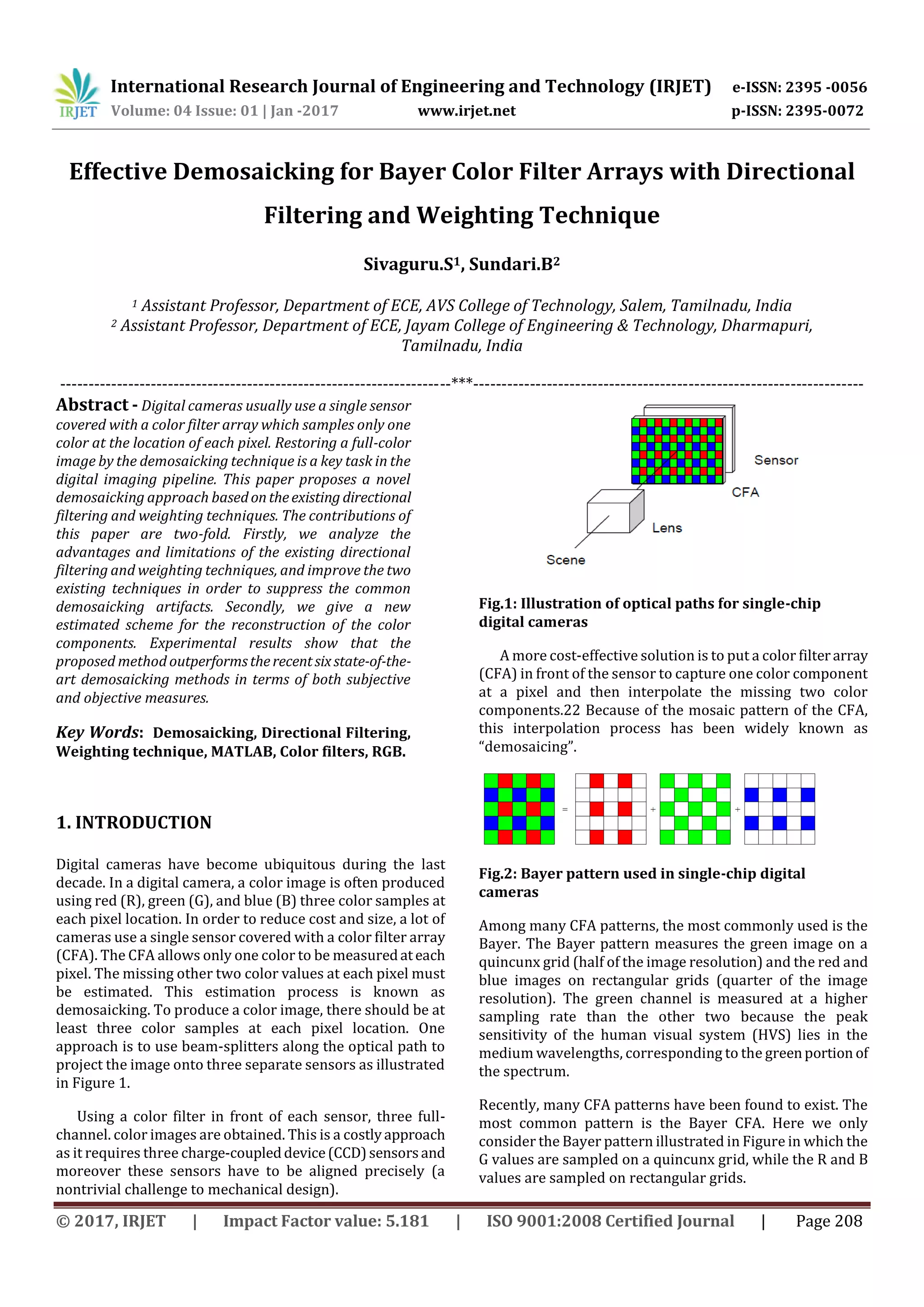 Effective Demosaicking for Bayer Color Filter Arrays with Directional Filtering and Weighting ...