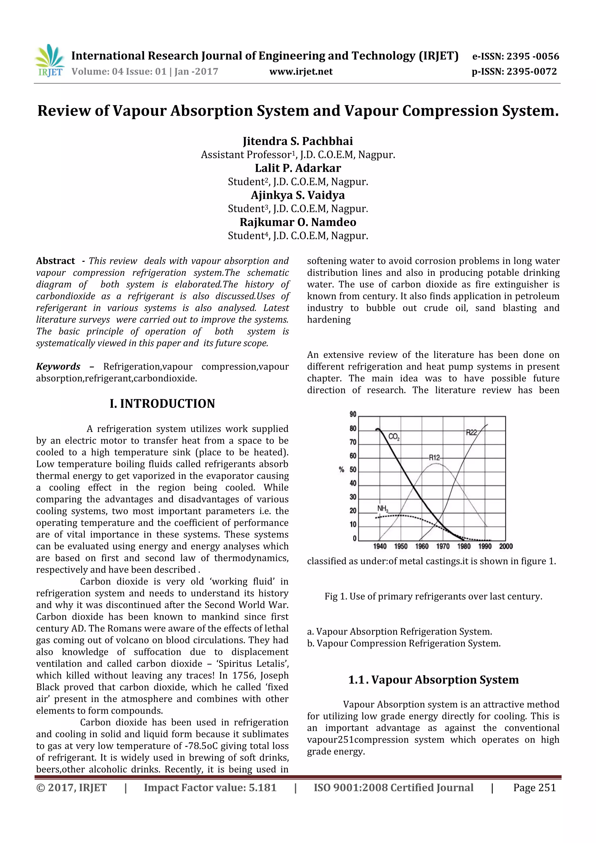 IRJET- Review of Vapour Absorption System and Vapour Compression System ...