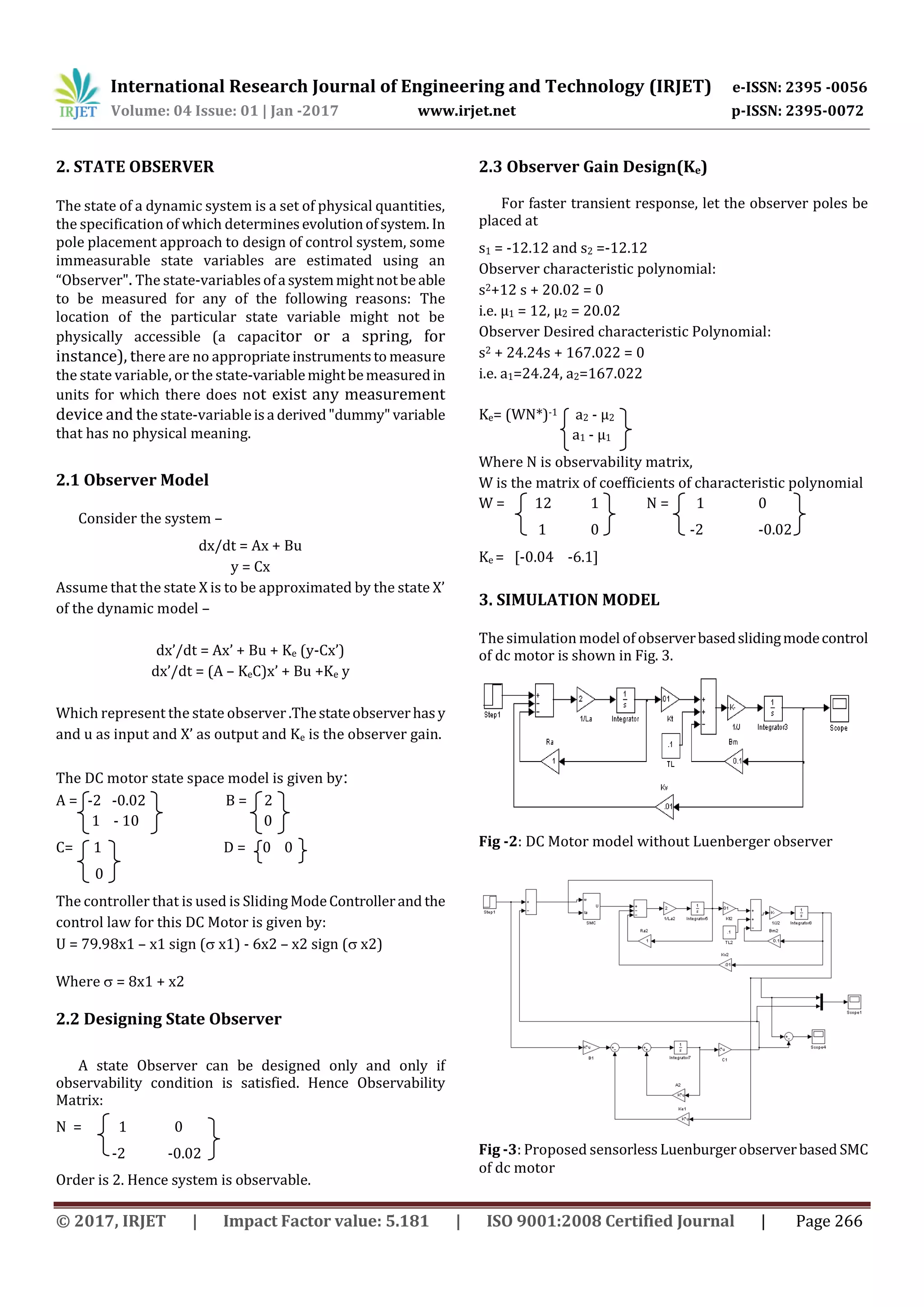 Sensrless Luenberger Observer Based Sliding Mode Control of DC Motor | PDF