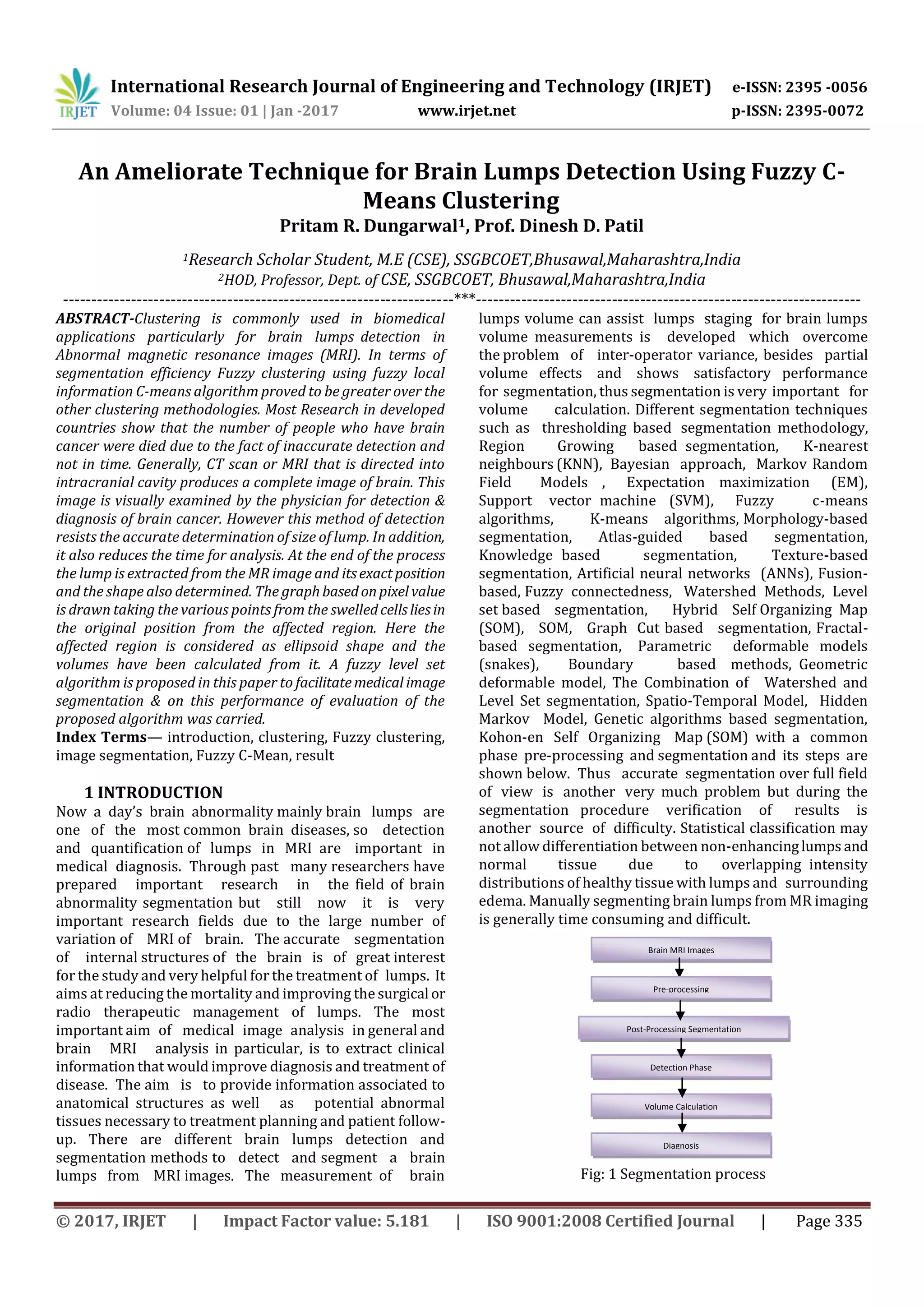 An Ameliorate Technique for Brain Lumps Detection Using Fuzzy C-Means ...