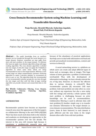 Cross Domain Recommender System using Machine Learning and Transferable Knowledge | PDF | Social ...
