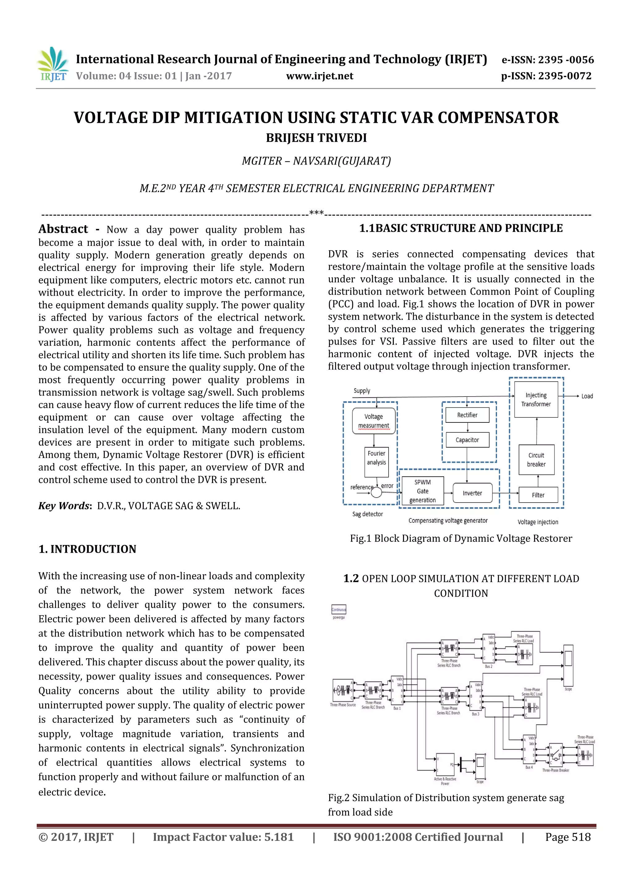 Voltage Dip Mitigation Using Static Var Compensator | PDF
