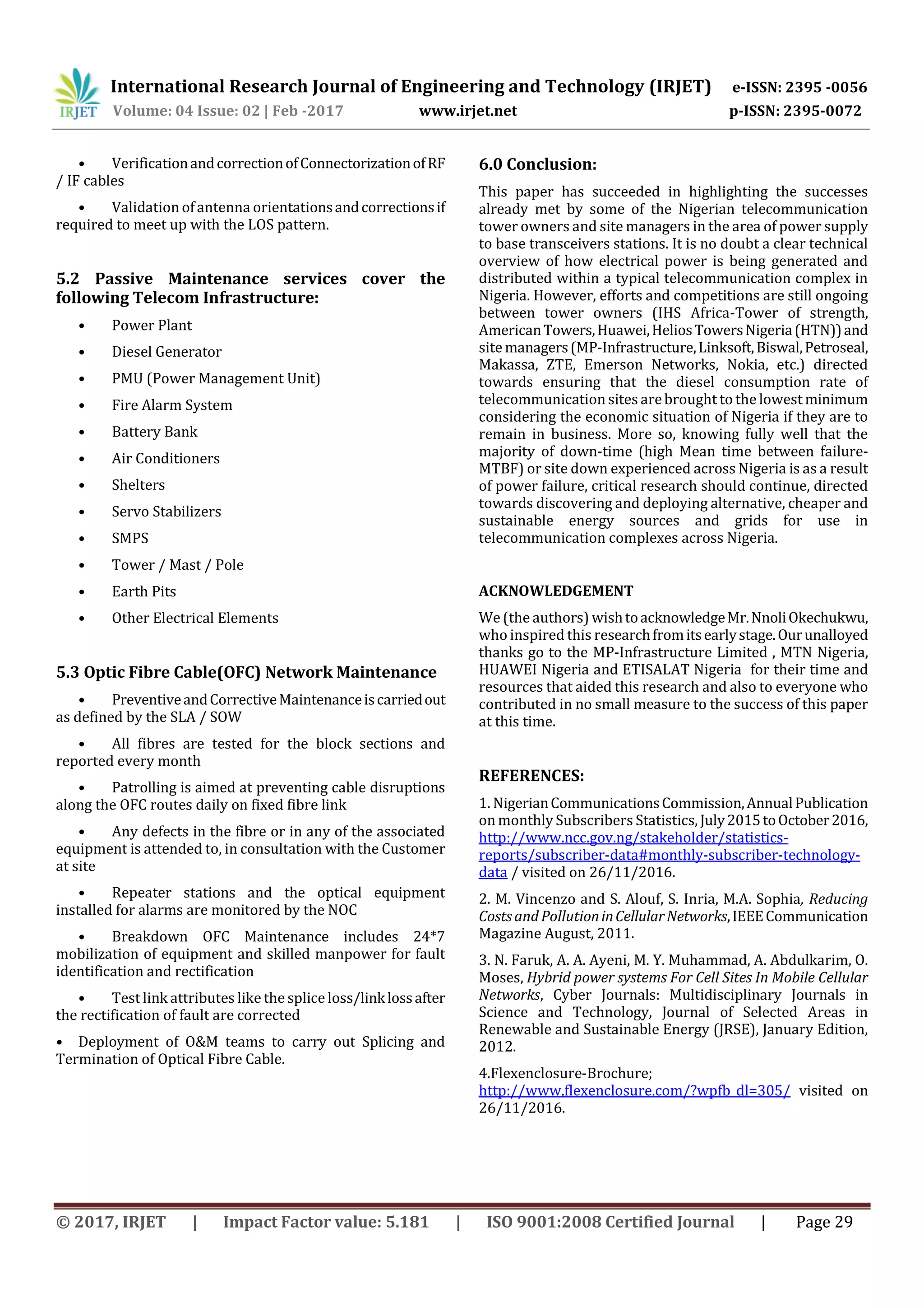 Technical overview of all sources of Electrical Power used in BTSs in Nigeria | PDF