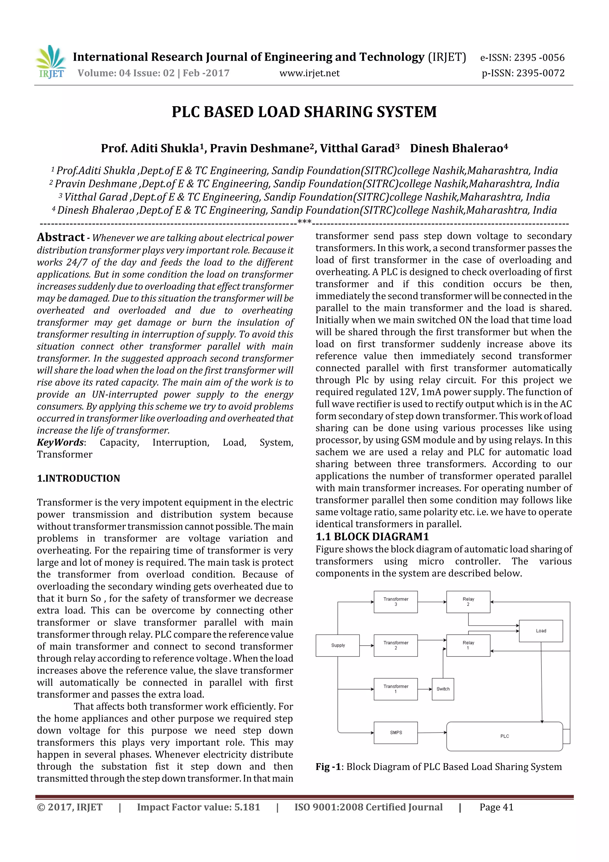 PLC Based Load Sharing System | PDF