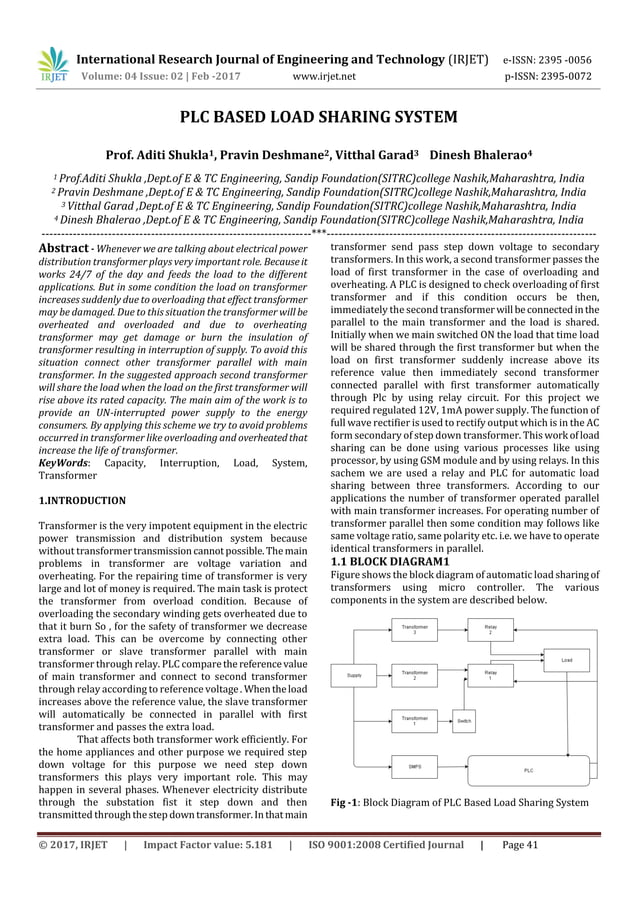 PLC Based Load Sharing System | PDF